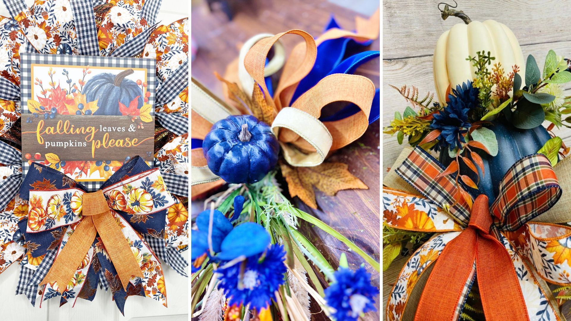 Pops of Blue for Fall Front Door Decor